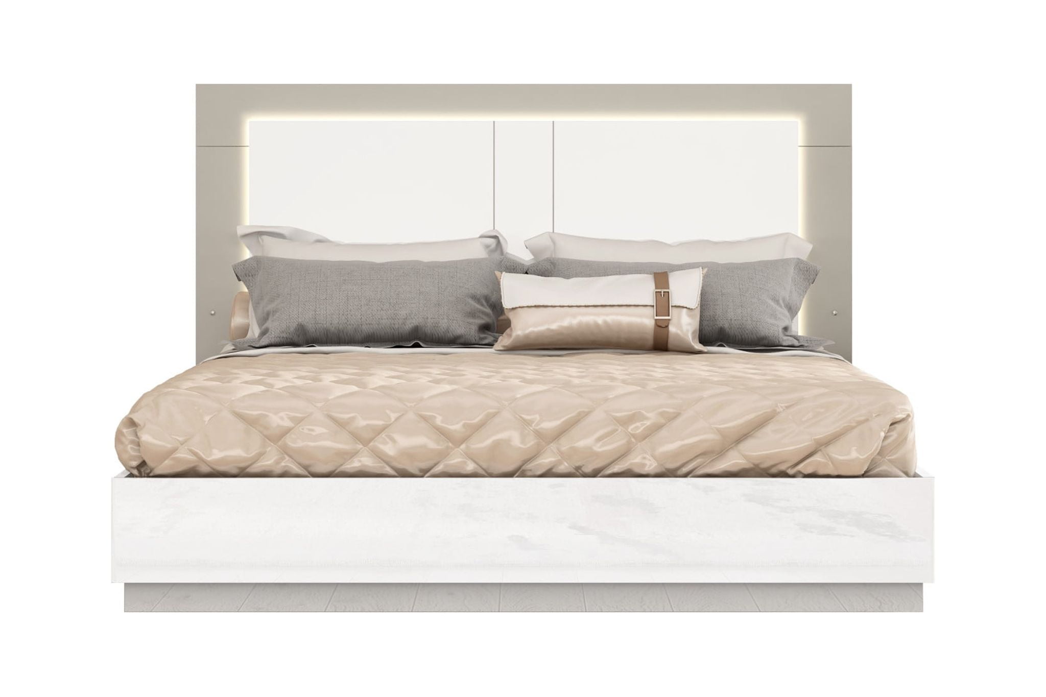 HomeRoots 486085 50 x 76 x 80 in. King Size White & Taupe High Gloss ...