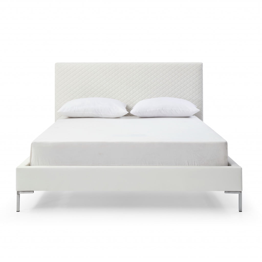 HomeRoots 486090 43 x 64 x 85 in. Queen Size White Upholstered Faux ...