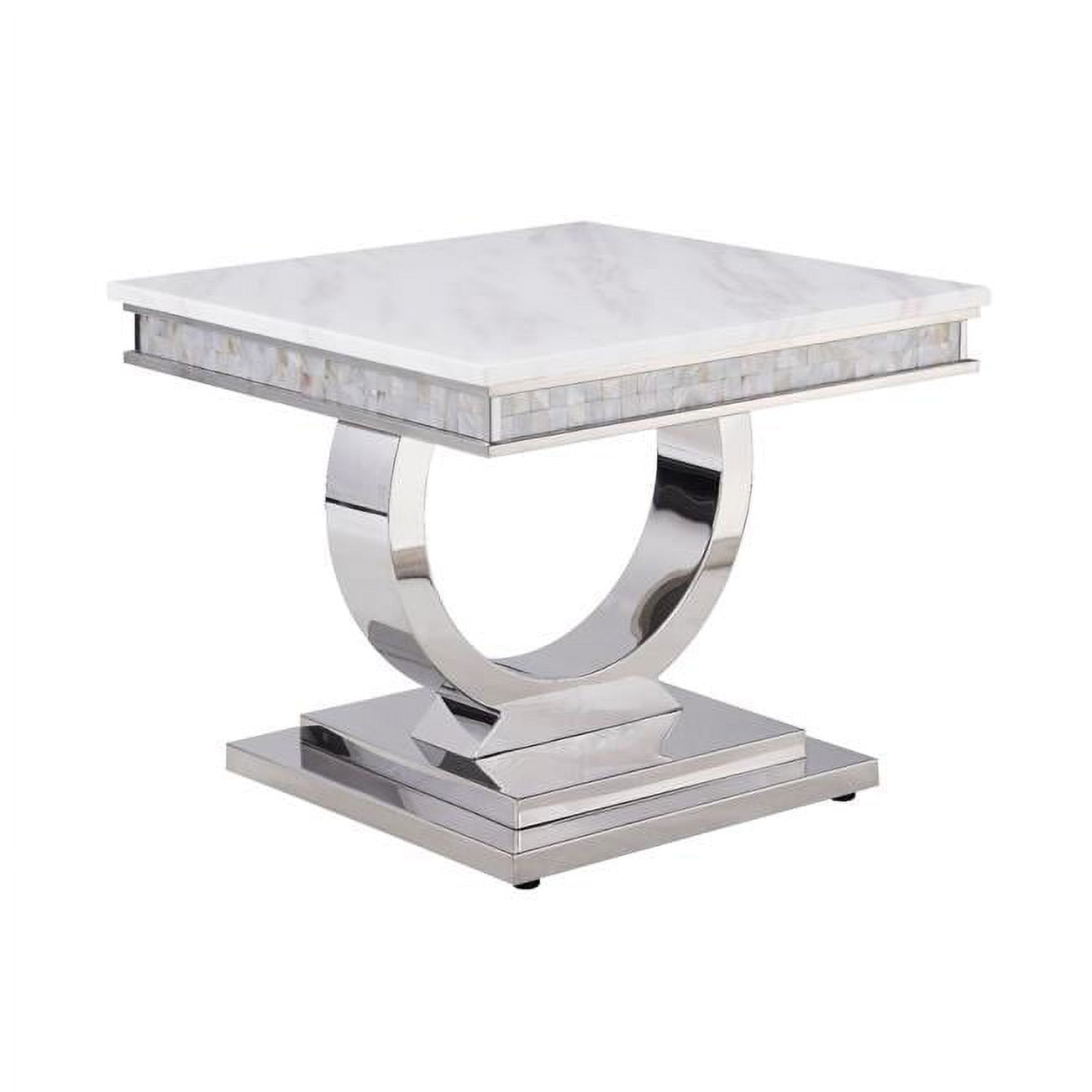 HomeRoots 486400 20 x 24 x 24 in. Silver & White Marble Look Stainless ...