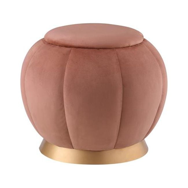 HomeRoots 487749 16.5 x 20 x 20 in. Blush Velvet & Gold Round Ottoman ...