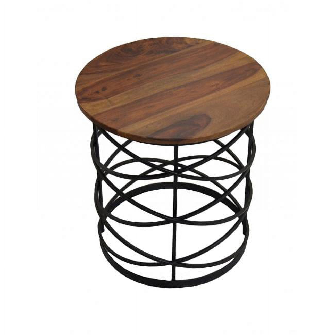 HomeRoots 488547 19 x 18 x 18 in. Black & Brown Solid Wood & Iron Round ...
