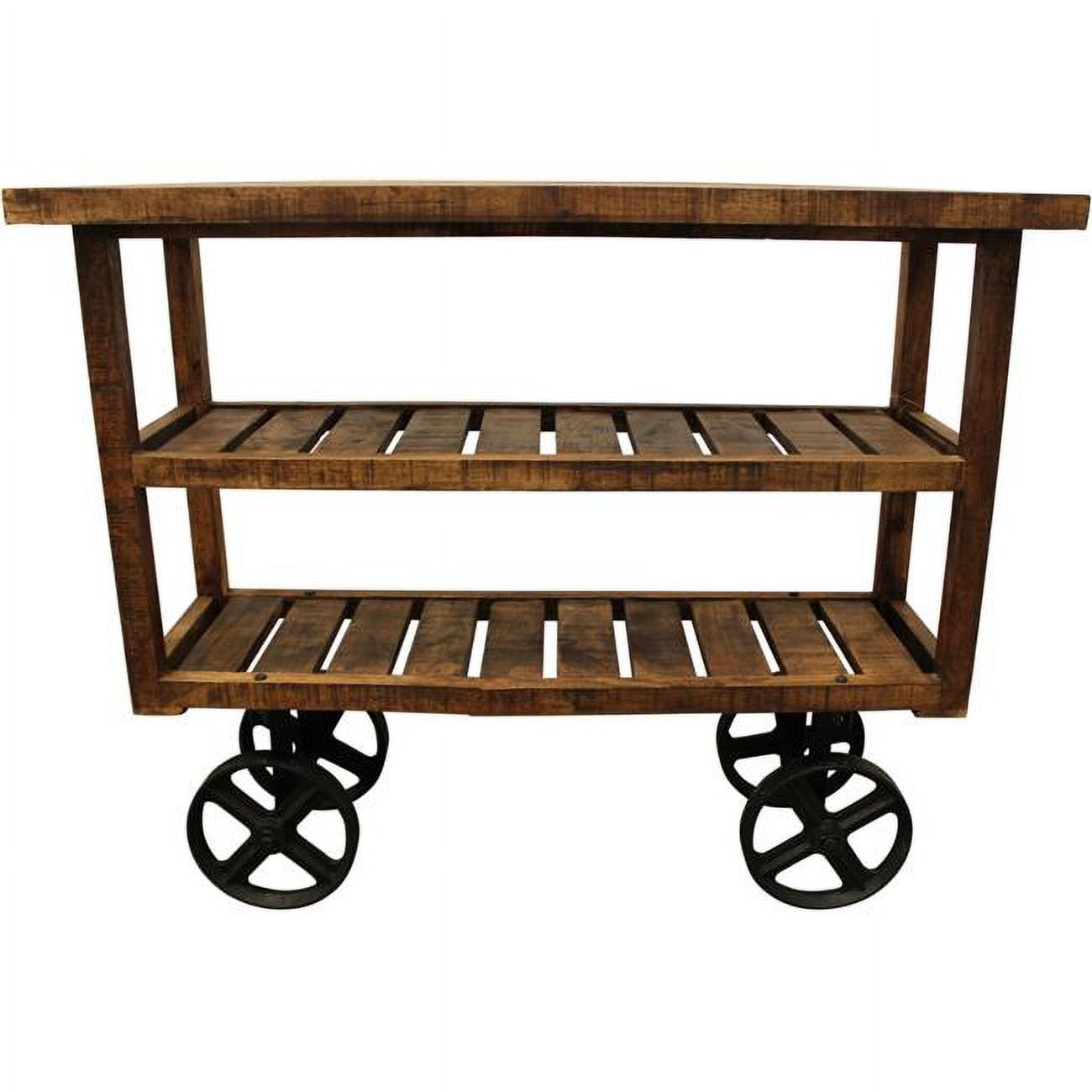 HomeRoots 488851 48 in. Brown & Black Solid Wood Distressed Wheel Console Table with Storage ...