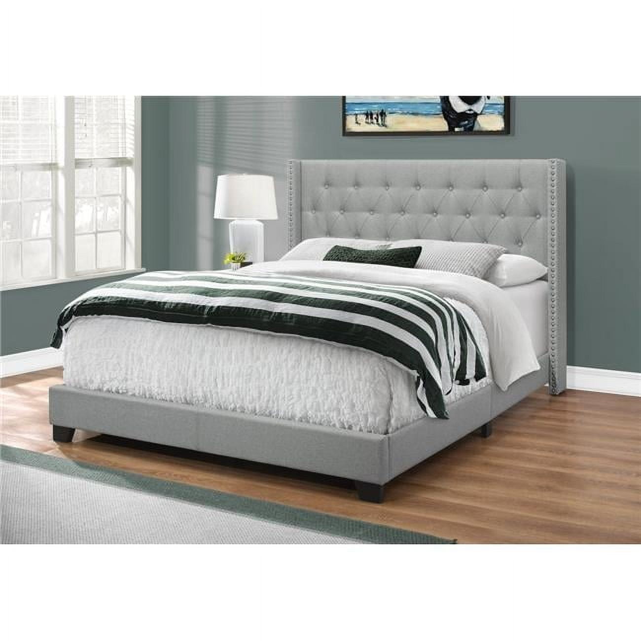 HomeRoots 49.75 in. Grey Foam, Solid Wood, MDF & Linen Queen Size Bed ...