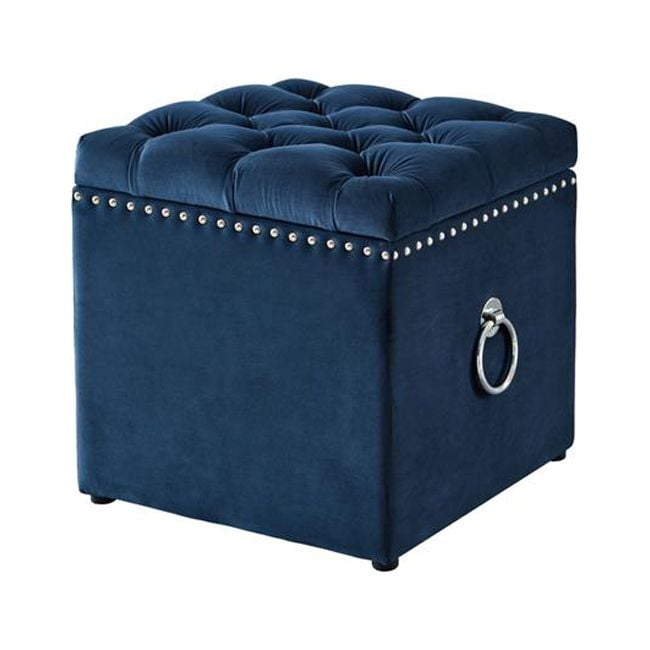 HomeRoots 490688 18 in. Velvet Tufted Storage Ottoman, Navy Blue ...