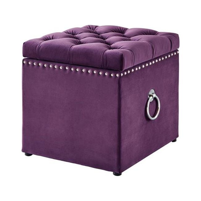 HomeRoots 490689 18 in. Velvet Tufted Storage Ottoman, Purple & Black ...
