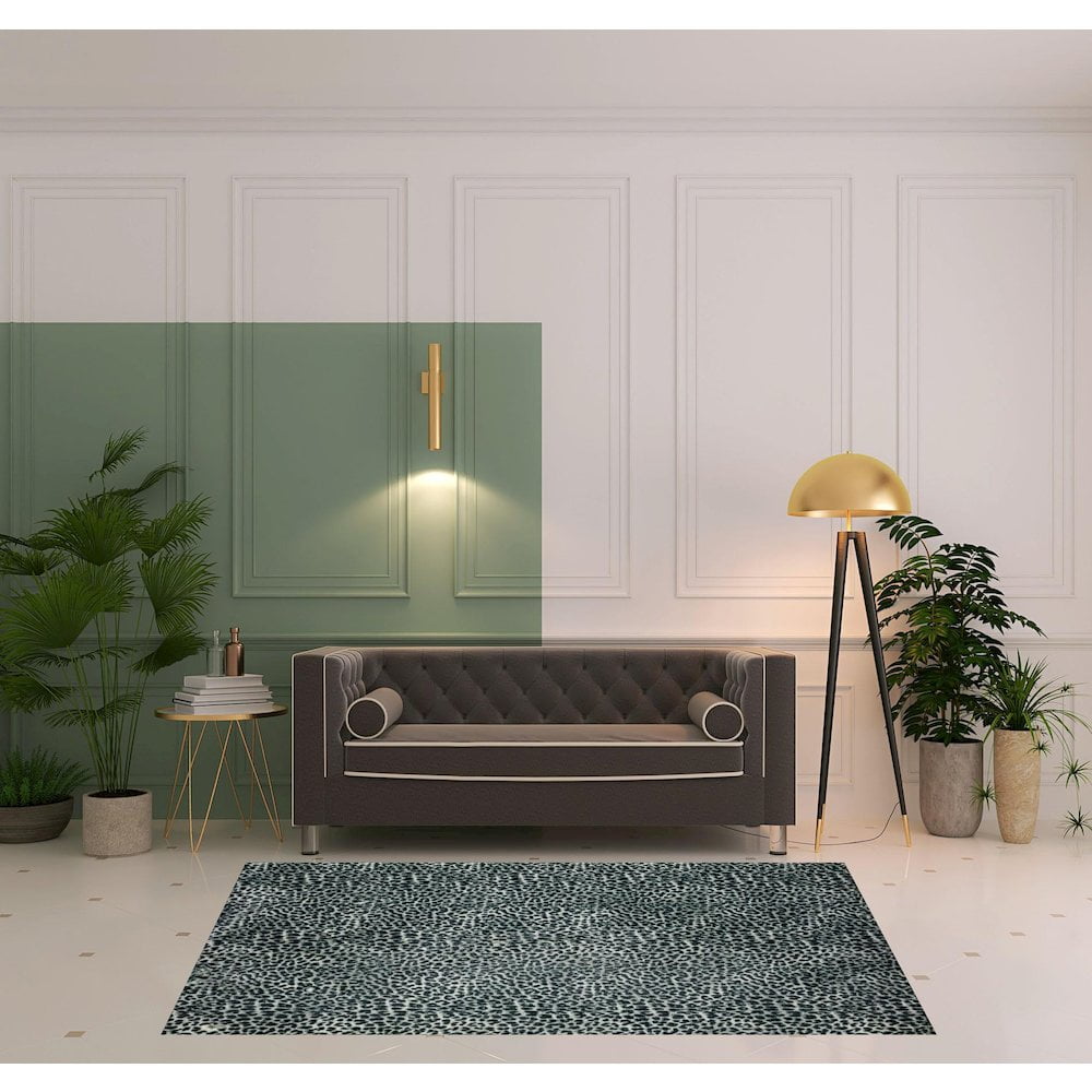 HomeRoots 5' X 8' Black And Gray Leopard Print Shag Handmade Non Skid ...