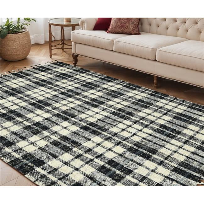 HomeRoots 570622 5 x 7 ft. Black & Ivory Jute Plaid Hand Woven ...