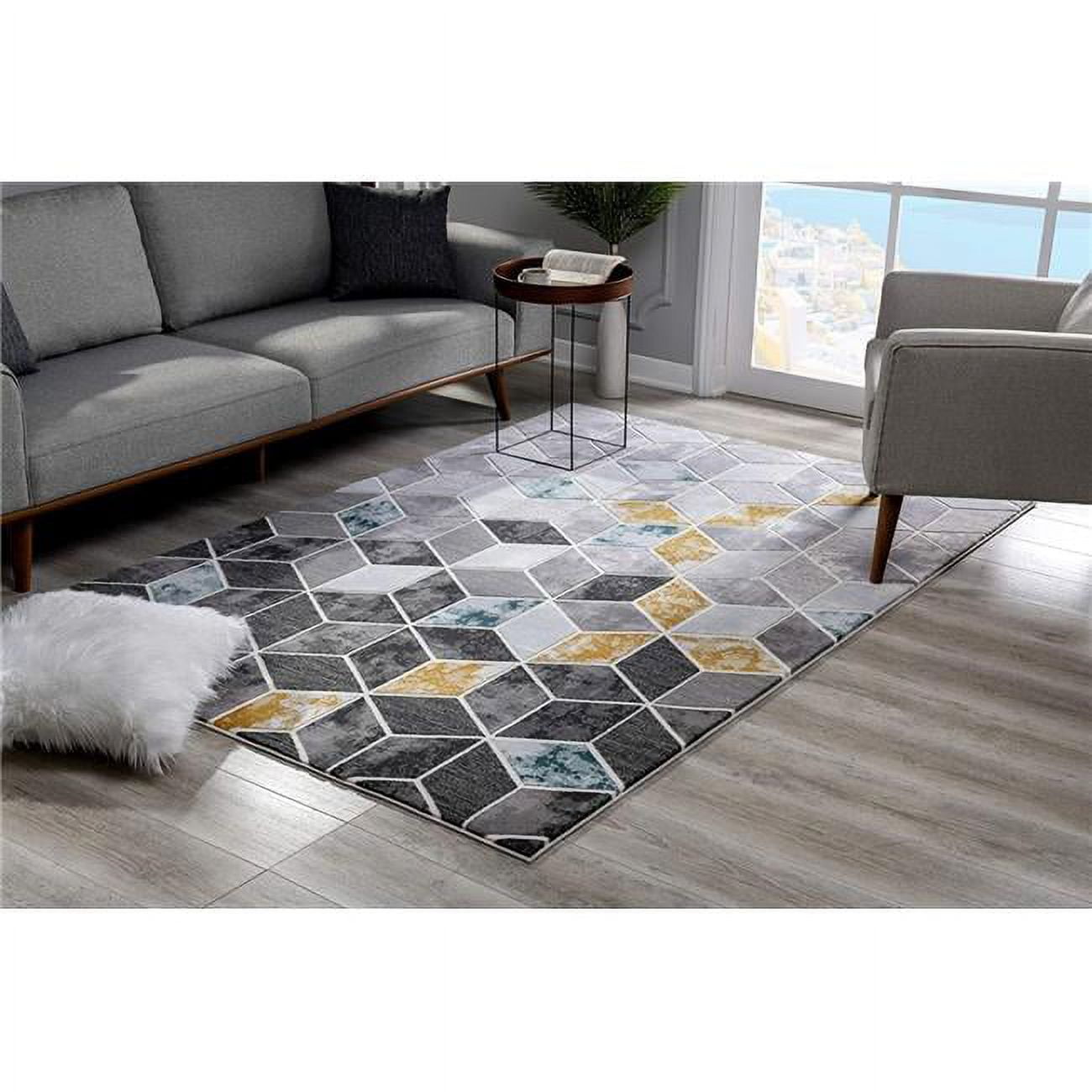 HomeRoots 5 x 8 ft. Gray & Gold Cubic Block Area Rug, Gray & Gold ...