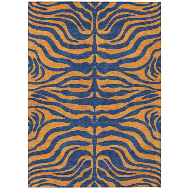 HomeRoots 600679 5 x 8 ft. Navy Blue & Pink Animal Print Washable ...