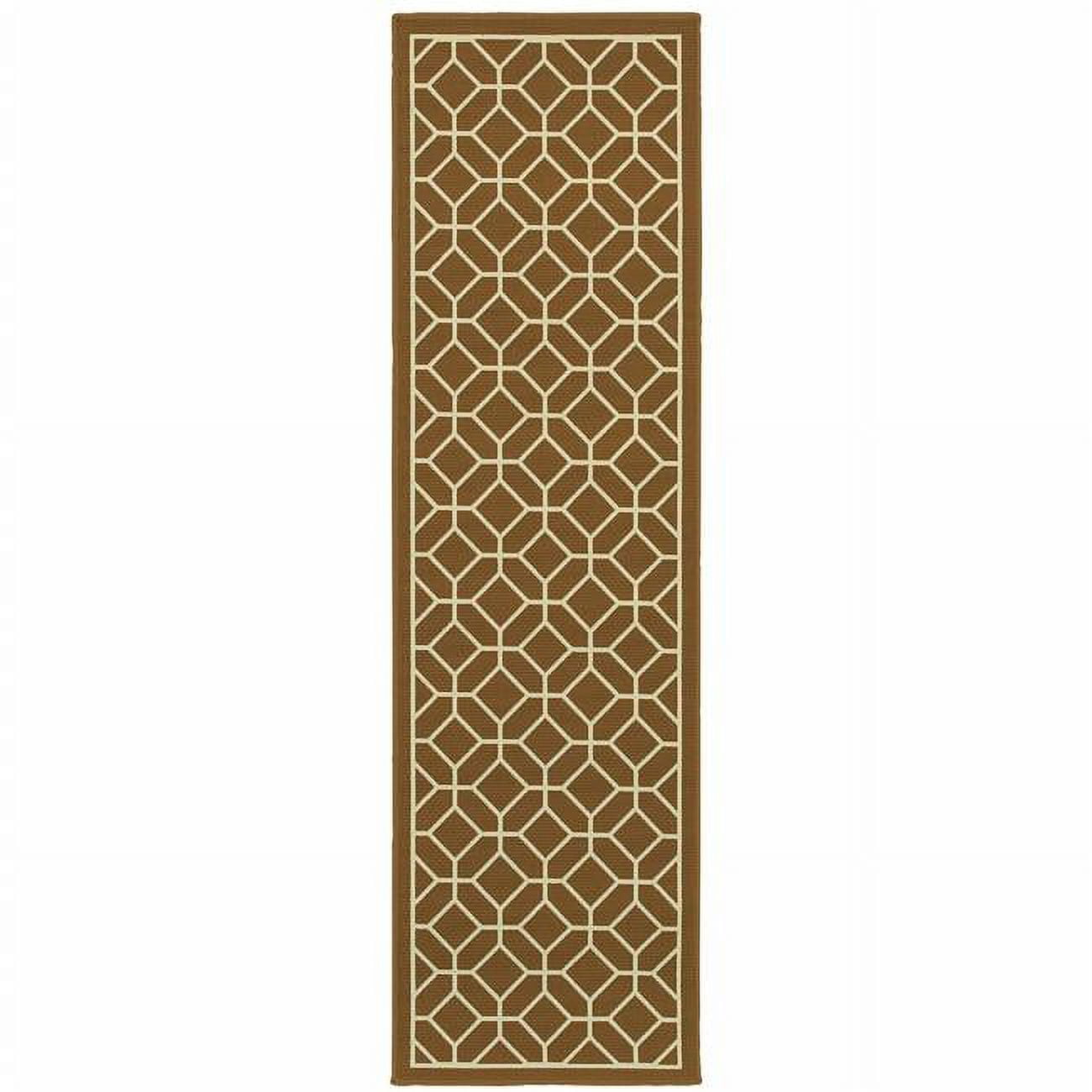 HomeRoots 507447 2 x 8 ft. Brown Geometric Stain Resistant Indoor ...