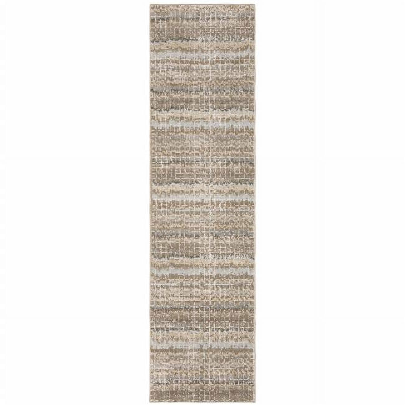 HomeRoots 510174 2 x 10 ft. Ivory Gray Tan & Brown Abstract Power Loom ...