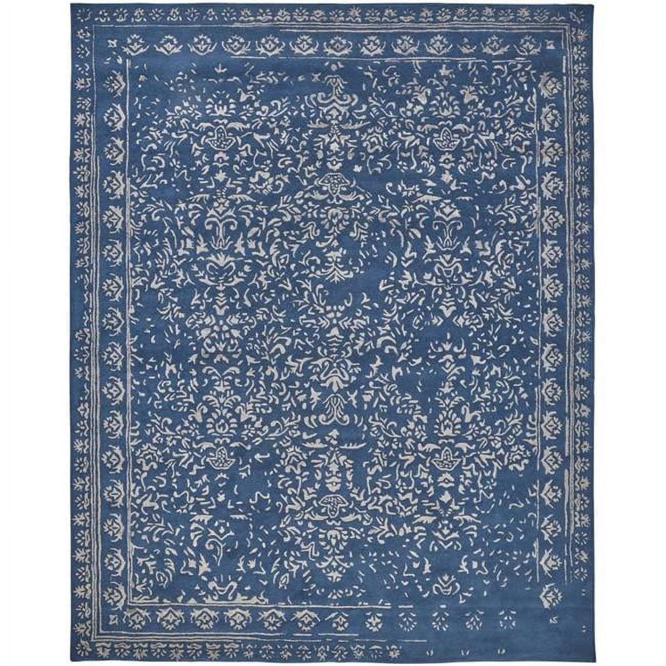 HomeRoots 512523 9 x 12 ft. Blue & Silver Wool Floral Hand Tufted ...