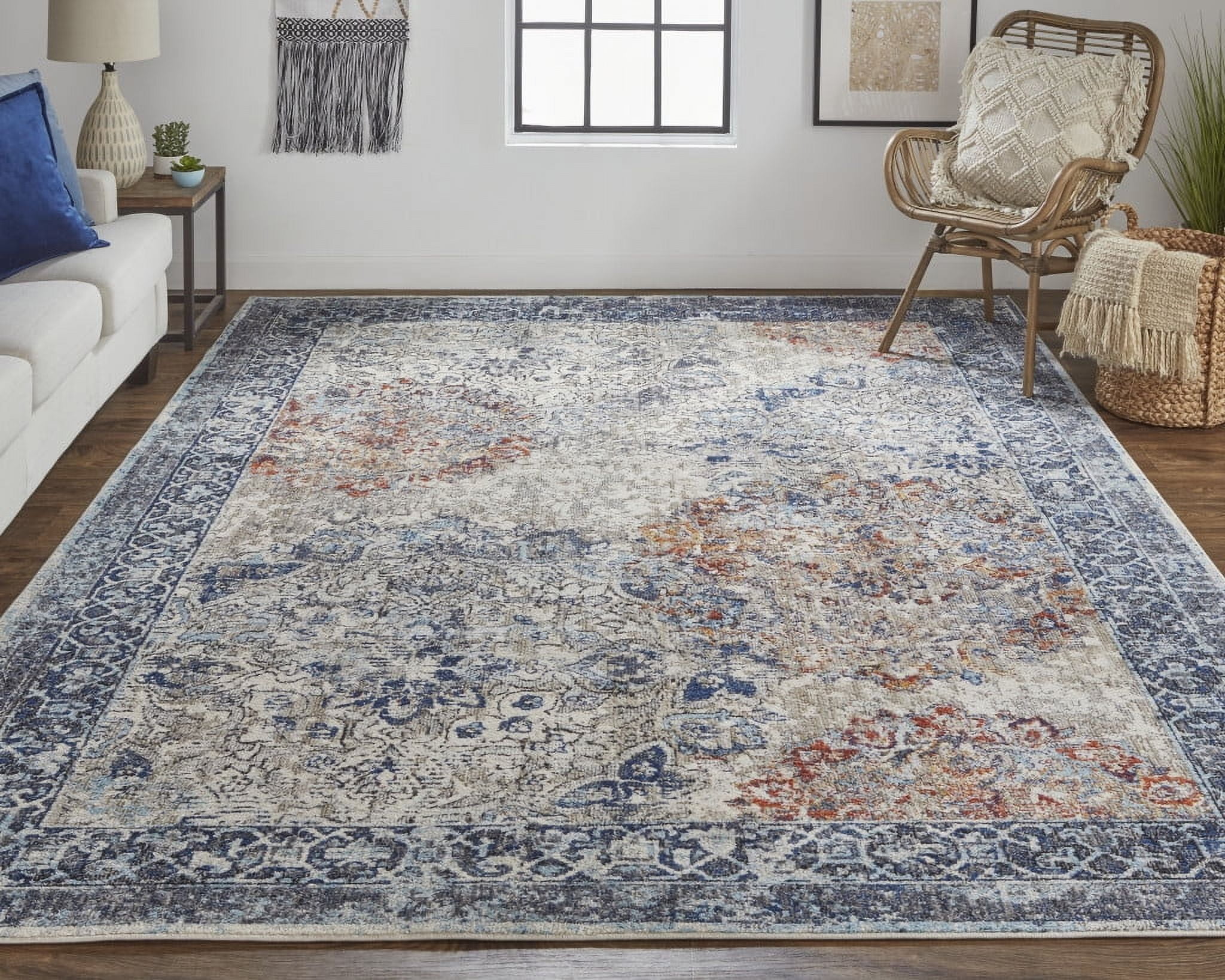 HomeRoots 513814 9 x 12 ft. Blue Ivory & Red Floral Power Loom ...