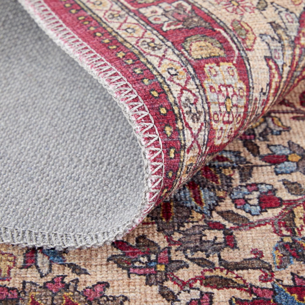 HomeRoots 515145 8 ft. Red Tan & Pink Floral Power Loom Runner Area Rug ...