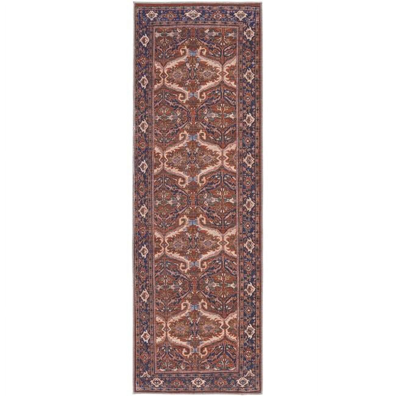 HomeRoots 515152 8 ft. Red Tan & Blue Floral Power Loom Runner Area Rug ...