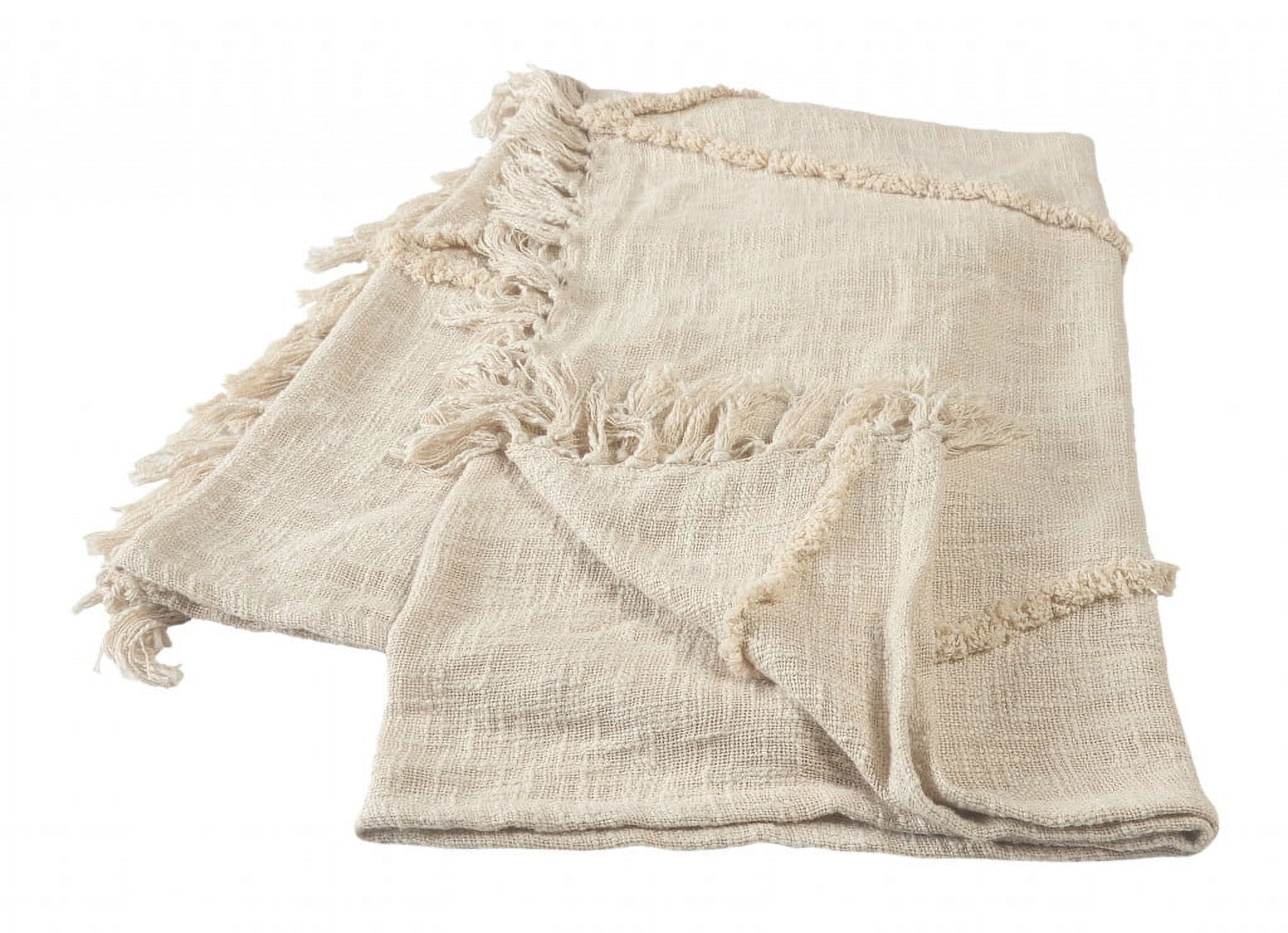 HomeRoots 516543 Cream Woven Cotton Solid Color Throw Blanket - Walmart.com