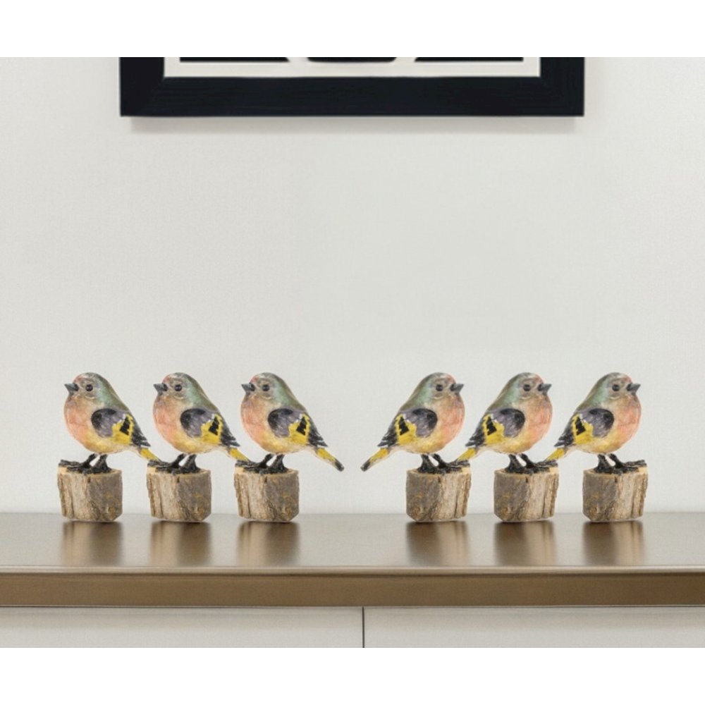 HomeRoots Set Of Six 4" Brown And Gold Polyresin Bird Bird Figurine ...