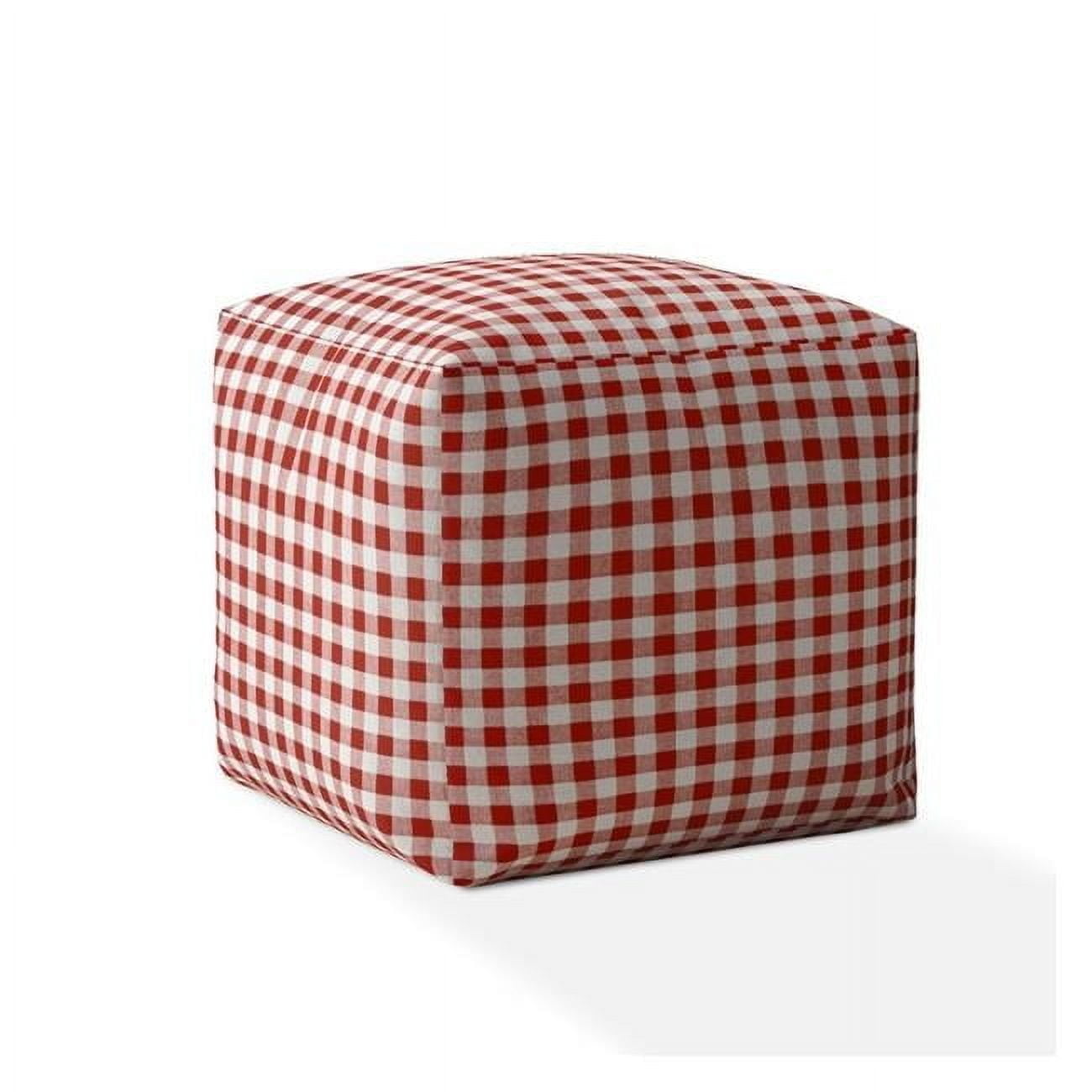 HomeRoots 518503 17 x 17 x 1 in. Red & White Cotton Gingham Pouf Cover ...
