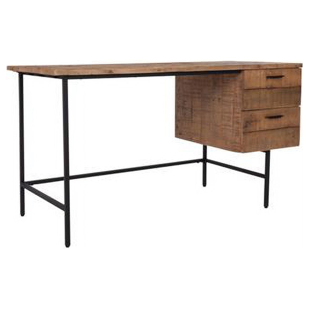 HomeRoots 520652 55 in. Solid Wood Writing Desk with Two Drawers, Brown ...