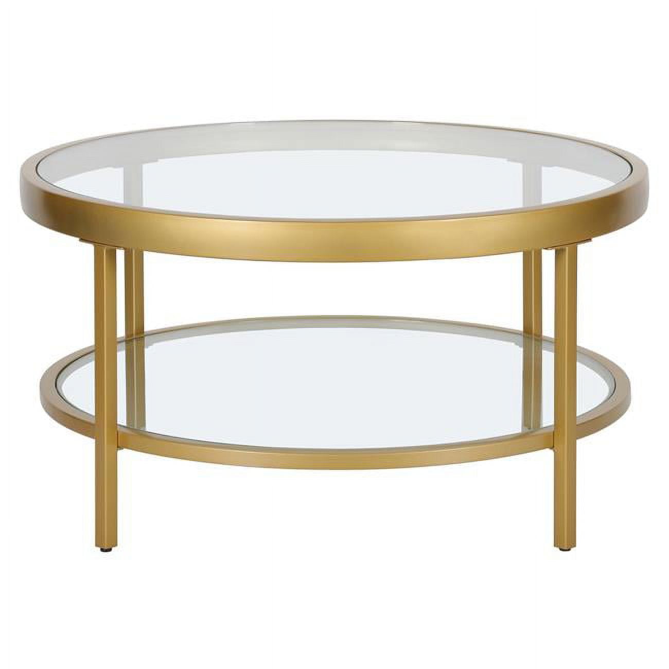 HomeRoots 521059 17 x 32 x 32 in. Gold Glass Round Coffee Table with ...