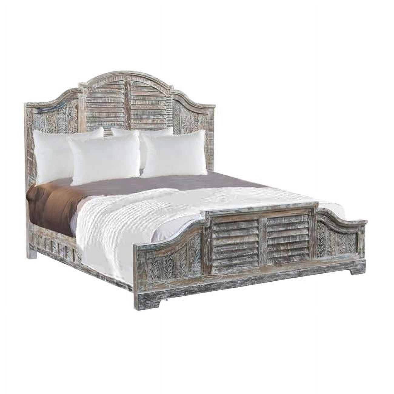 HomeRoots 521088 67 x 80 x 88 in. Shutter Scallop Solid Wood King Size ...