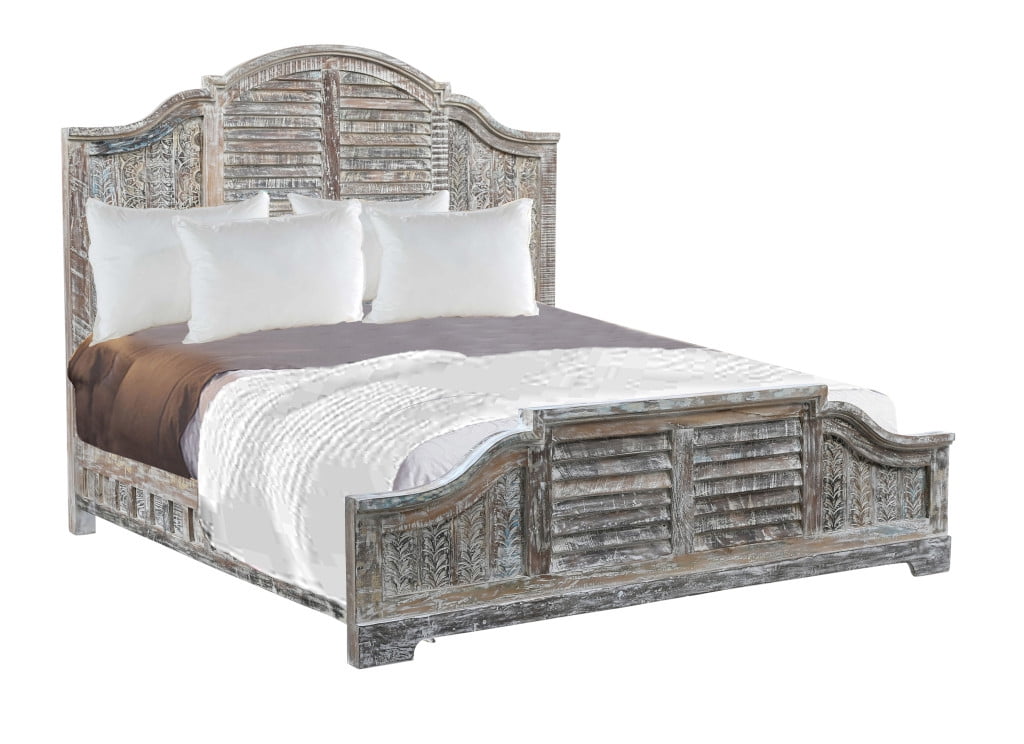 HomeRoots 521088 67 x 80 x 88 in. Shutter Scallop Solid Wood King Size ...