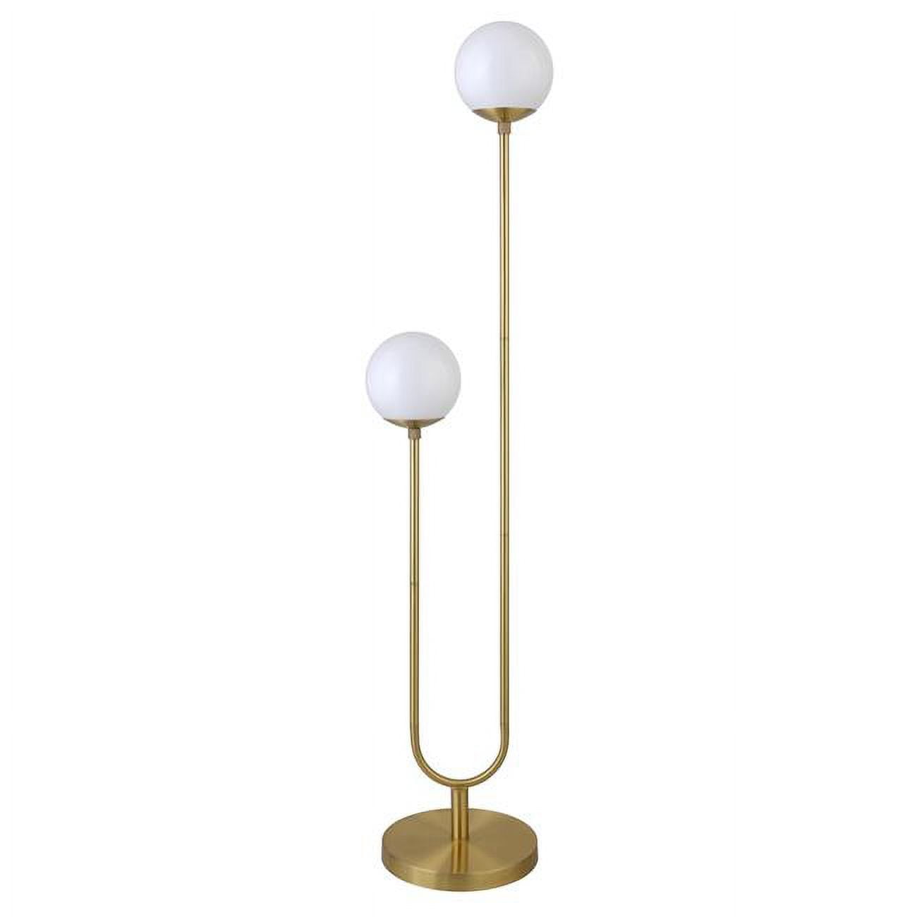 HomeRoots 523432 69 in. Brass Two Light Novelty Floor Lamp with White Frosted Glass Globe Shade ...