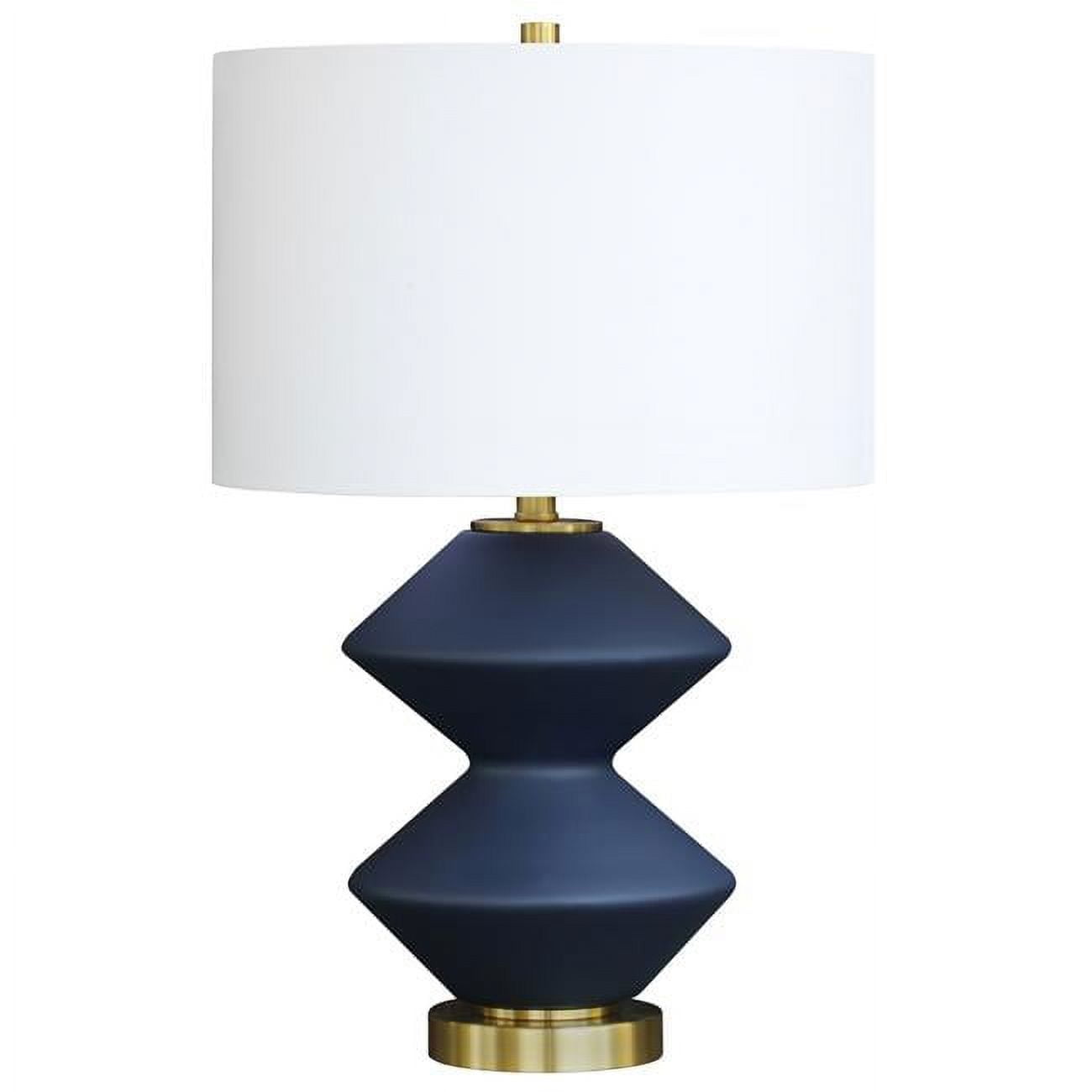 HomeRoots 524347 23 in. Blue & Gold Glass Table Lamp with White Drum ...