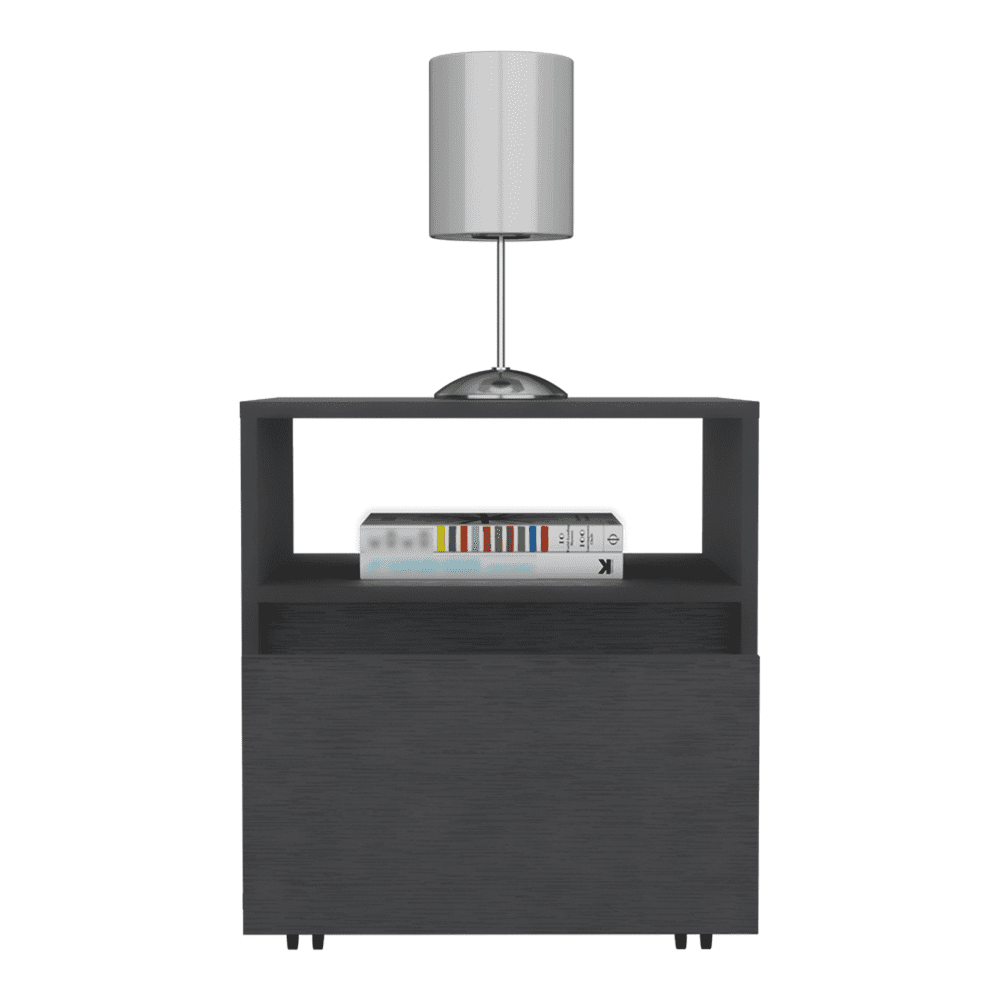 HomeRoots 526150 20.47 x 15.75 x 15.75 in. Black 1-Drawer Faux Wood ...