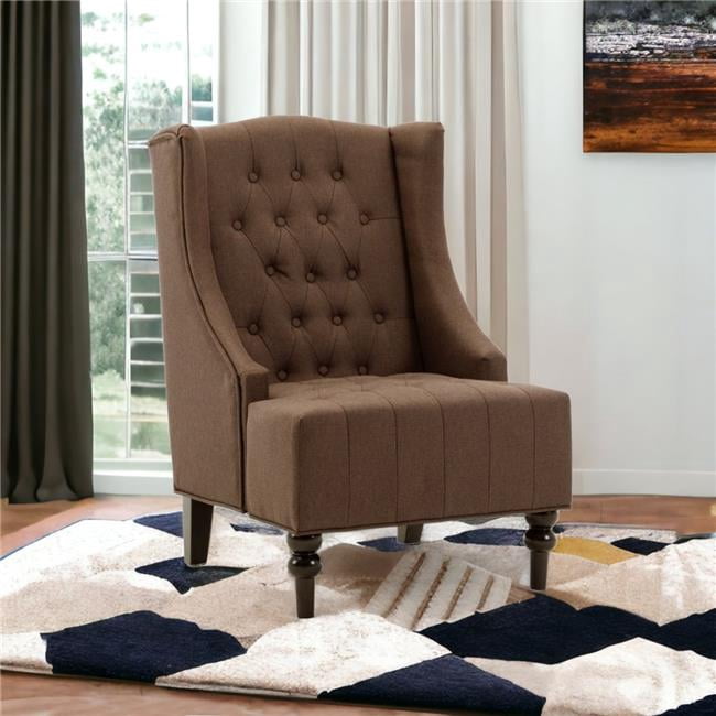 HomeRoots 526456 25 in. Brown & Black Fabric Tufted Wingback Chair ...