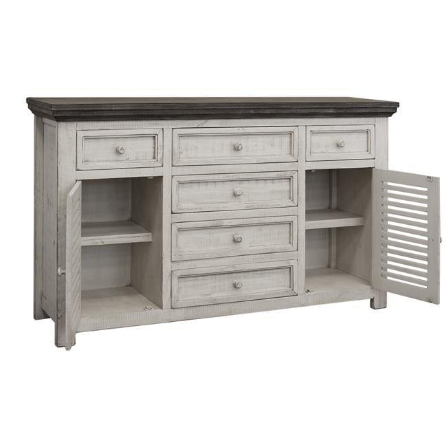 HomeRoots 527102 70 in. Antiqued White Solid & Manufactured Wood Distressed Buffet Table ...