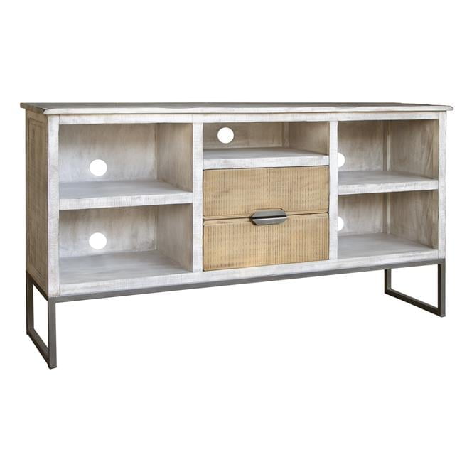 HomeRoots 528737 70 in. Light Grey Solid Wood Open Shelving Distressed ...