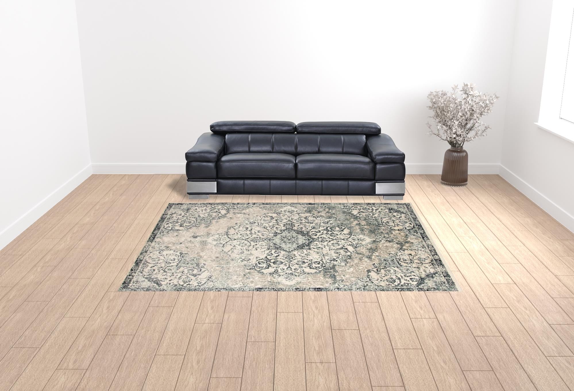 HomeRoots 531793 9 x 12 ft. Blue Medallion Power Loom Rectangle Area ...