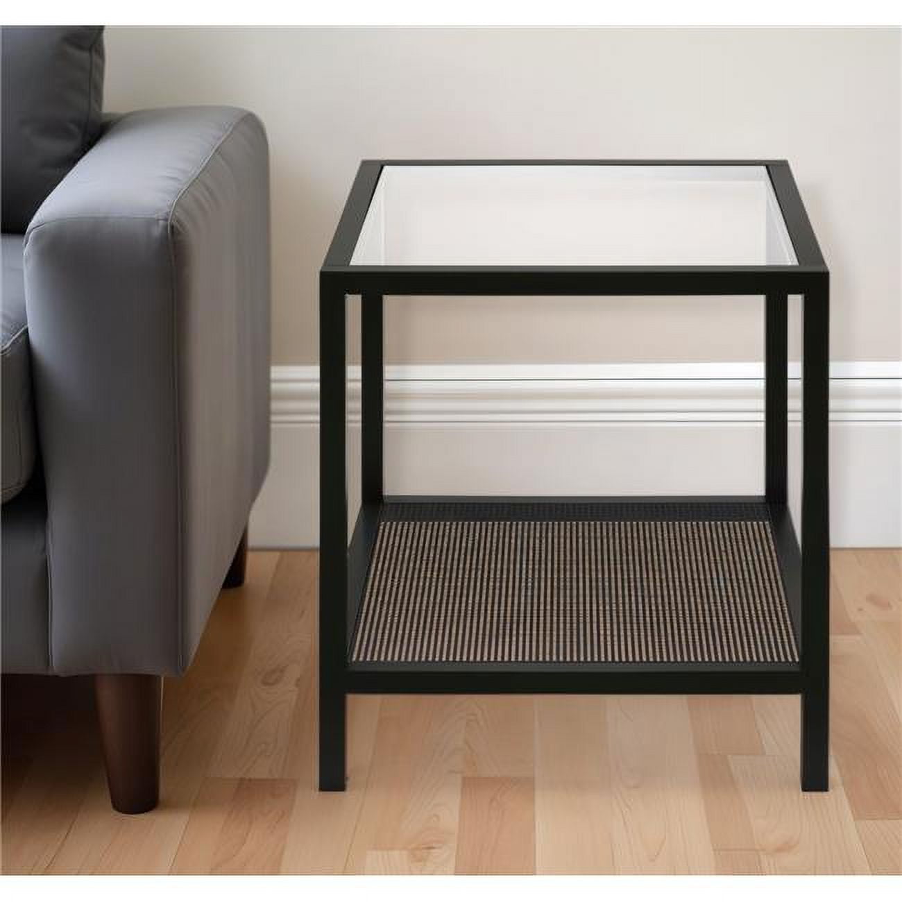 HomeRoots 544182 22 in. Black & Clear Glass & Steel Square End Table ...