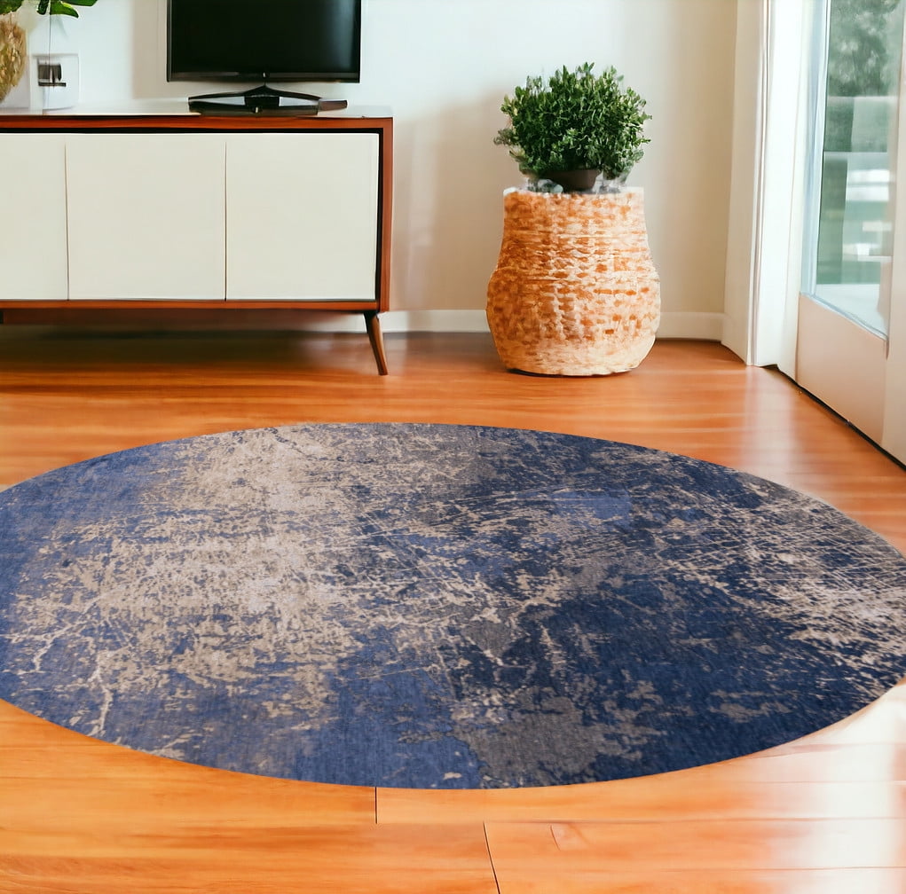 HomeRoots 548451 8 ft. Blue & Gray Round Abstract Non Skid Machine ...