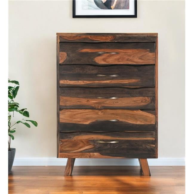 HomeRoots 551638 36 in. Dark Brown Solid Wood Live Edge Five Drawer ...
