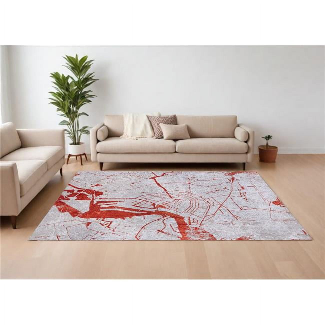 HomeRoots 551782 7 x 9 ft. Red & White Abstract Non Skid Rectangle ...