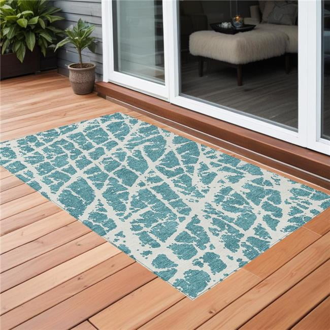 HomeRoots 559325 2 x 3 ft. Teal Abstract Washable Non Skid Indoor ...