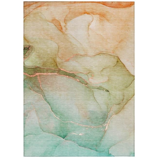 HomeRoots 559842 5 x 8 ft. Teal Abstract Washable Non Skid Indoor ...