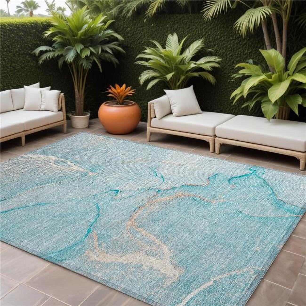 HomeRoots 559908 8 x 10 ft. Teal Abstract Washable Non Skid Indoor ...