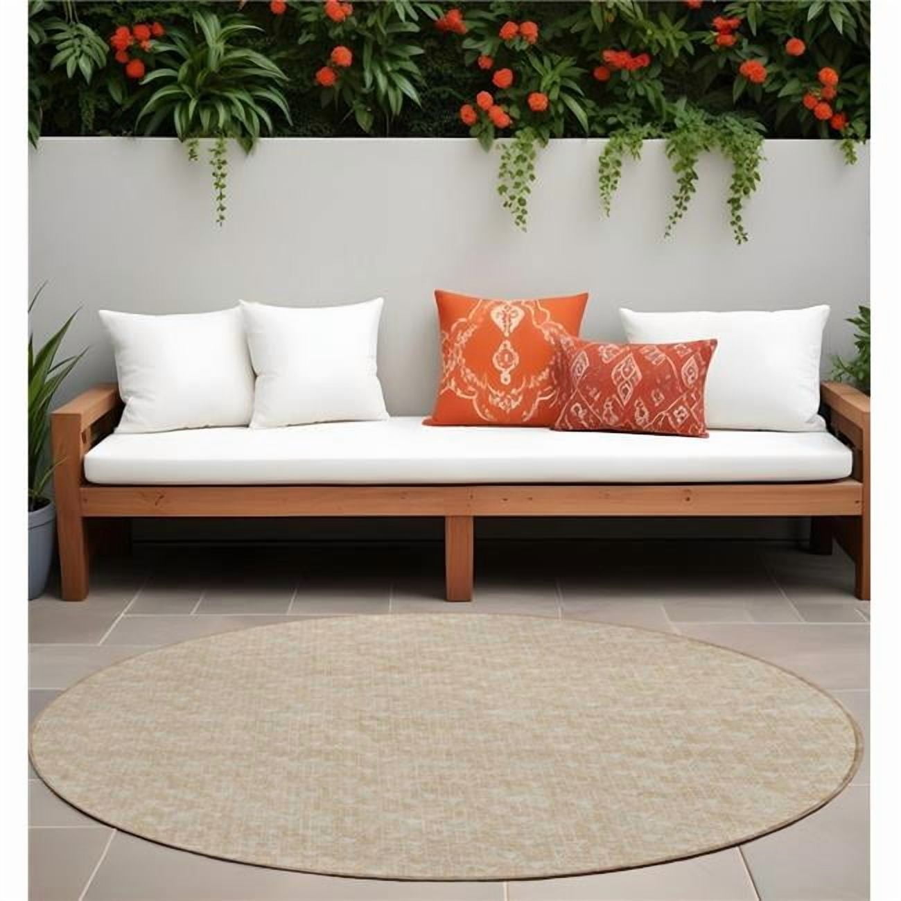 HomeRoots 560042 8 ft. Round Tan Round Geometric Washable Non Skid ...