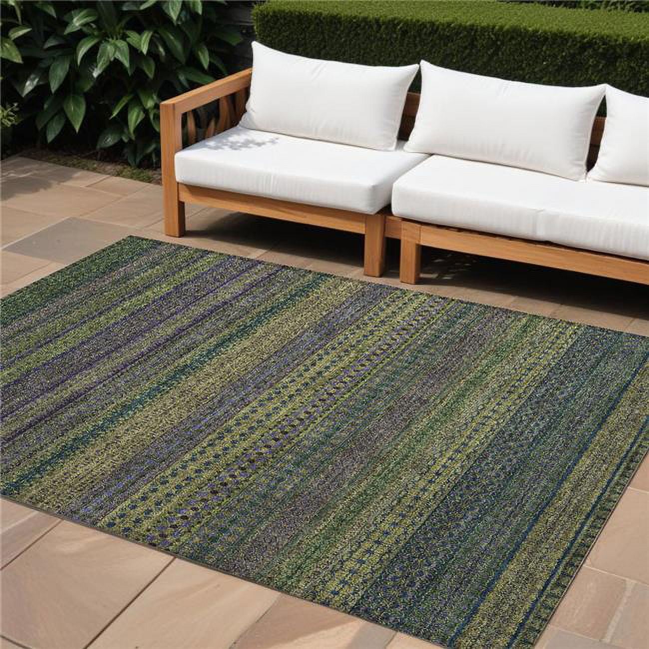 HomeRoots 560759 8 x 10 ft. Olive Green Striped Washable Non Skid ...