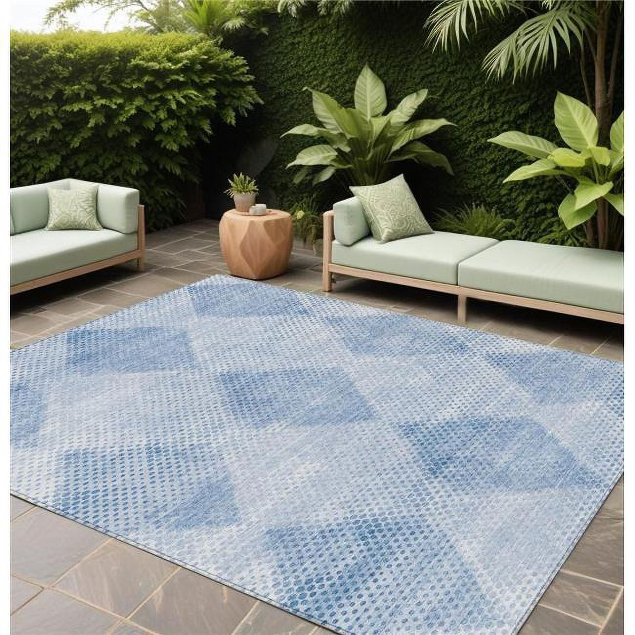 HomeRoots 561747 8 x 10 ft. Blue Geometric Washable Non Skid Indoor ...
