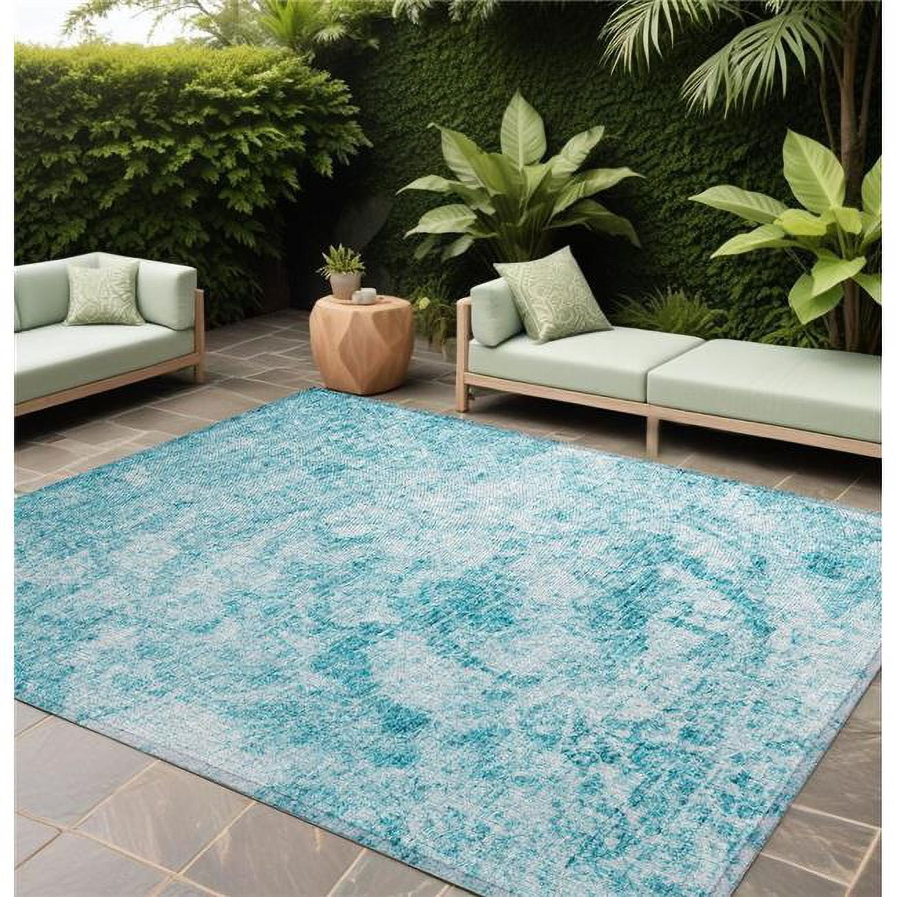 HomeRoots 562674 8 x 10 ft. Teal Abstract Washable Non Skid Indoor ...