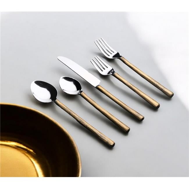 HomeRoots 568832 Matte Gold Stainless Steel Hand Forged Flatware Set ...