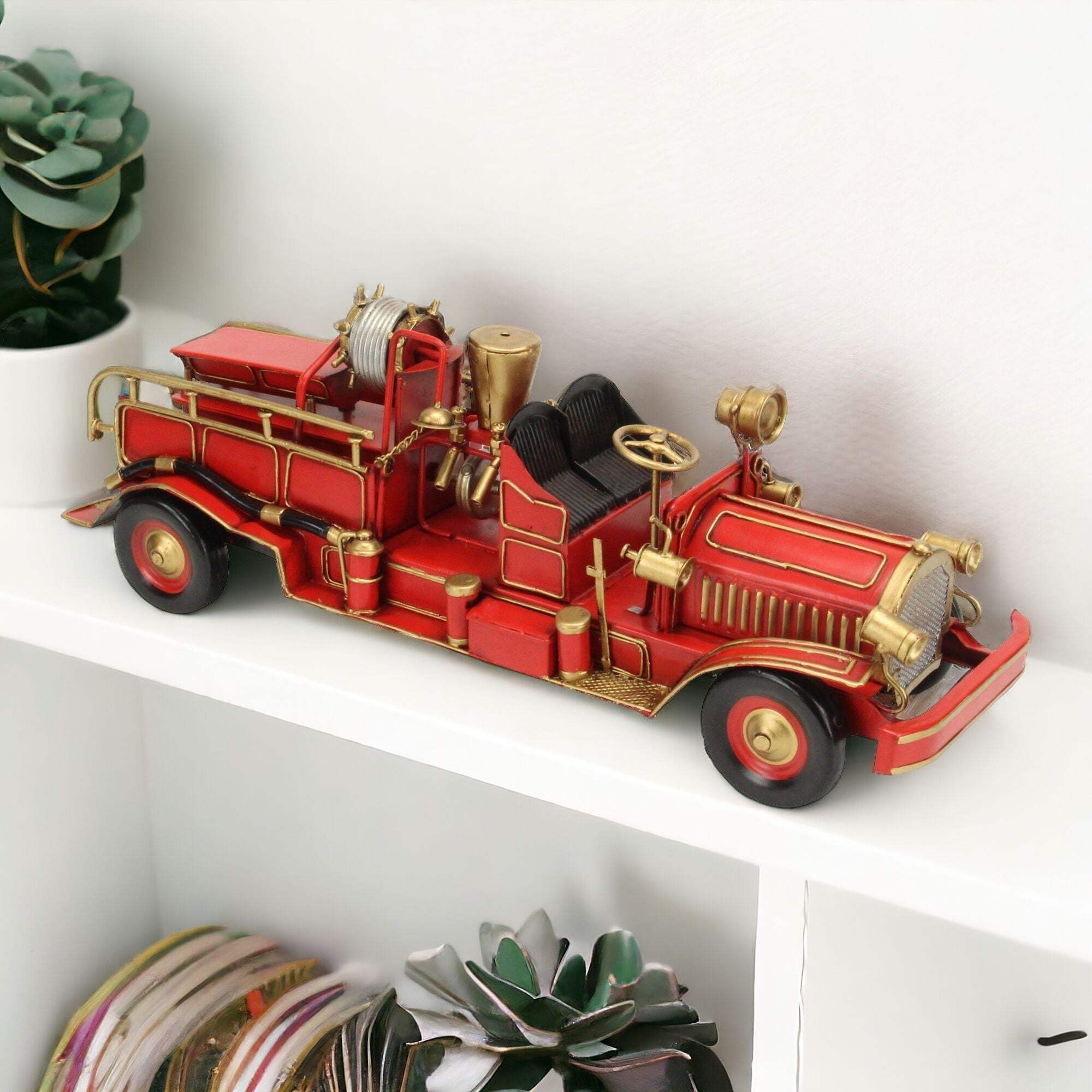 HomeRoots 6" Red And Gold Metal Hand Painted Early 20Th Century Red ...