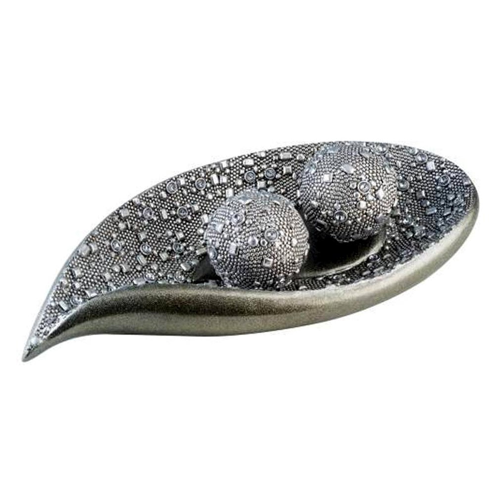 6" Silver Long Polyresin Decorative Bowl With Orbs - Walmart.com