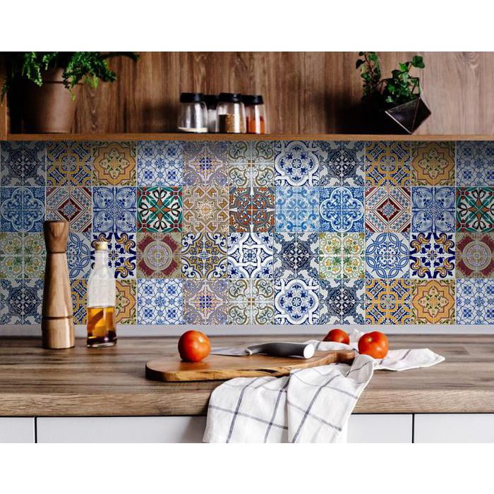 HomeRoots 6" X 6" Kyla Mutli Mosaic Peel and Stick Tiles Blue - Walmart.com