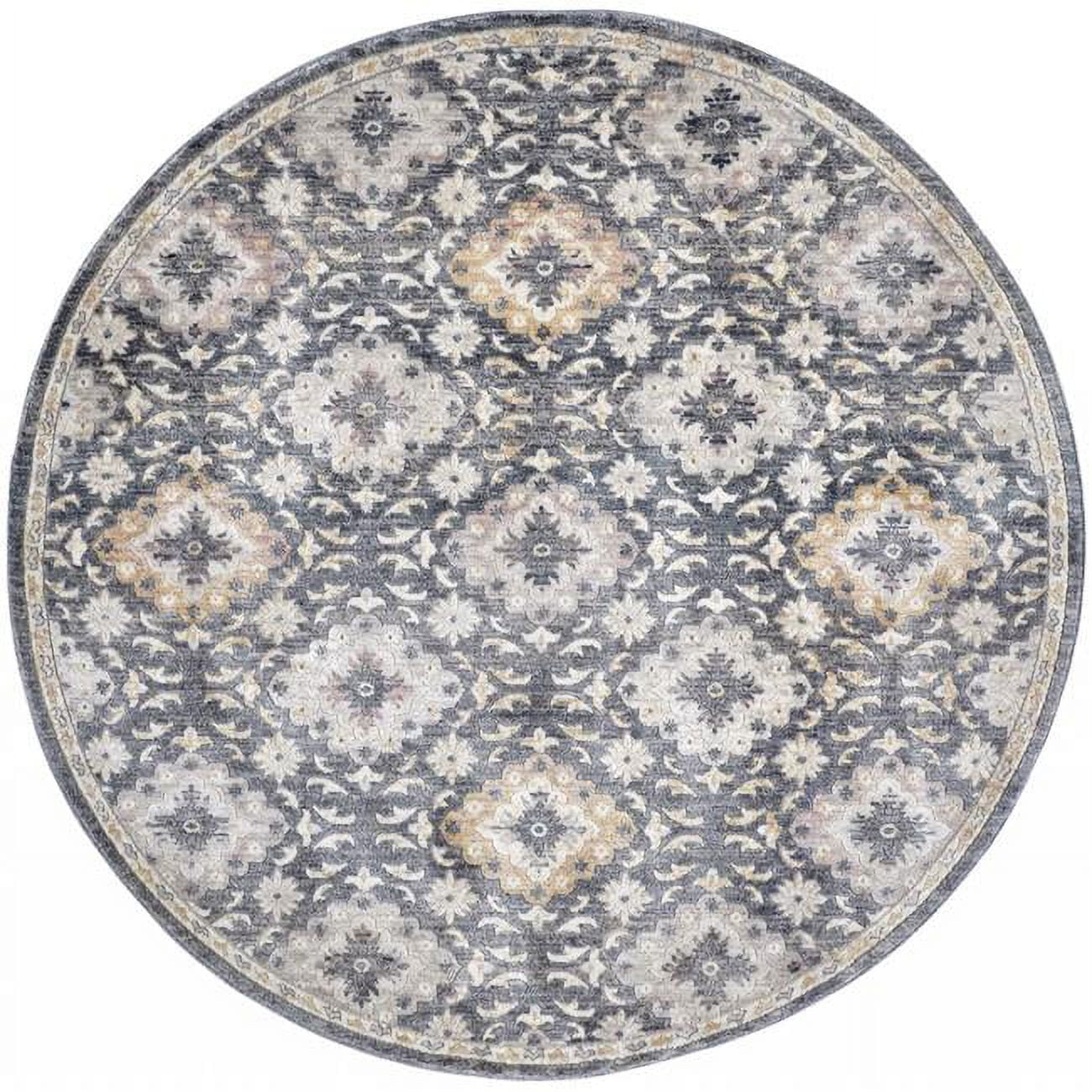 HomeRoots 6 ft. Blue & Gold Floral Stain Resistant Round Area Rug ...