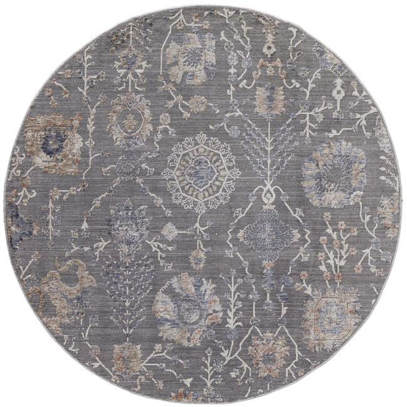 HomeRoots 6 ft. Gray Ivory & Tan Floral Power Loom Round Area Rug - 6 ...